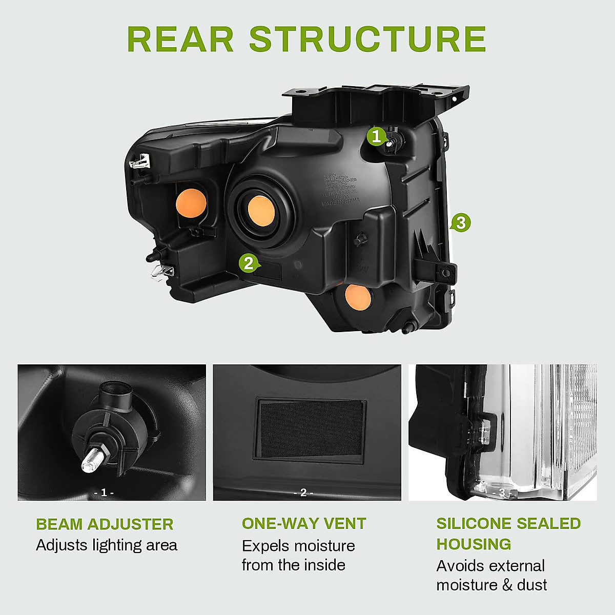 AUTOSAVER88 Headlight Assembly Compatible with 2009-2014 Ford F150 Pickup OE Direct Replacement Headlamp Chrome Housing Clear Lens with Chrome Trim