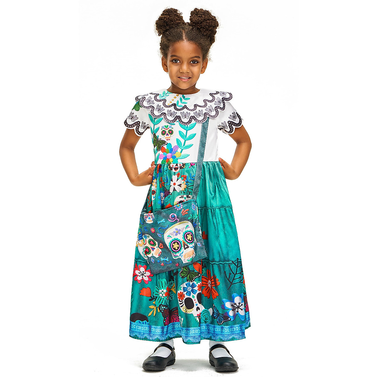 IKALI Girls Princess Costume Day of the Dead Skeleton Halloween Fancy Dress, Kids Toddlers Pretend Play Dress-Up Outfit Role Play Set