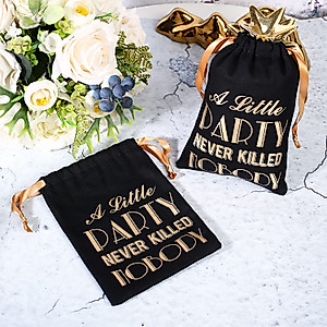 Cytdkve Gold Foil Wedding Favor Bags Bachelorette Party Hangover Kit Drawstring Bags for Bridesmaid Gifts (10 Pieces, Black, 5 x 7 Inch)