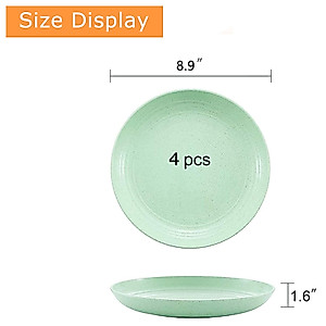 Dinner Plates 8.9 Inch, Dessert, Salad, Fruit, Snack Plate Set, Plastic Dinnerware Set, Plastic Plates, Microwavable Dinner Plates Sets for 4, Cereal Wheat Straw Microwave Safe Dinnerware, Dishes Set