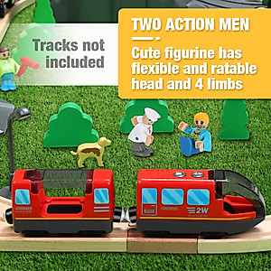 Battery Operated Train Set for Wooden Train Track (w/sound & Magnetic Connection), Powerful Engine Action Locomotive Train Set Fits Brio, Thomas, Chuggington Wooden Tracks, Train Toys for Toddlers 3Y+