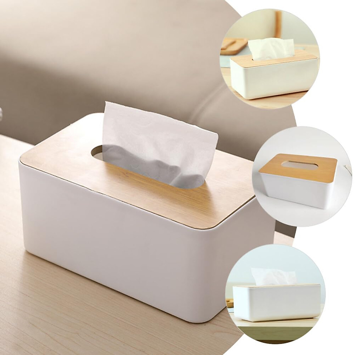 Alipis Bamboo Tissue Box Cover Holder Facial Tissue Dispenser Box Rectangle Paper Tissue Napkin Holder for Bathroom Kitchen Home Countertop