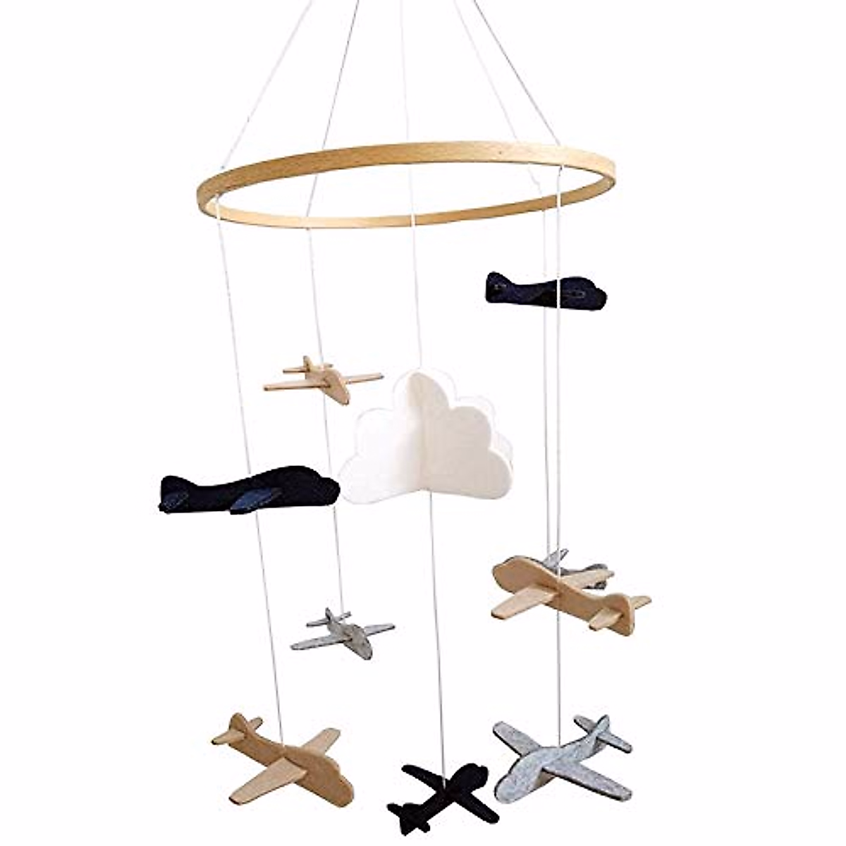 FDSF Crib Mobile Airplanes & Cloud Nursery Decoration and White, Navy, Baby Crib Mobile for