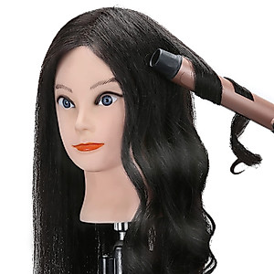 SOPHIRE 100% Real Hair Mannequin Head with Stand, Hairdressers' Practice Training Head and Cosmotology Doll Head for Hairstyling and Braid - Natural Black
