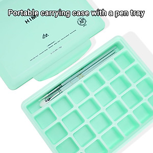 HIMI Gouache Paint Set, 24 Colors x 30ml Unique Jelly Cup Design with 3 Paint Brushes and a Palette in a Carrying Case Perfect for Artists, Students, Gouache Opaque Watercolor Painting (Green)