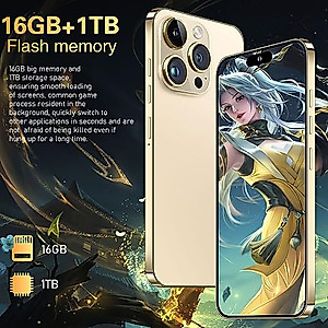 RAYPUR i14 Pro Max 4G/5G Unlocked Smartphones, 16GB 1TB Large Capacity Mobile Phone, 7.3INCH HD Full Screen, 72MP 108MP Camera Cell Phone Face Unlock,Blue-1TB