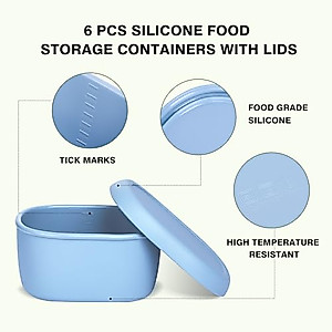mwellewm 6 Pcs Silicone Food Storage Containers with Lids, Nesting Silicone Snack Box Containers Set Reusable Airtight Dishwasher and Freezer Safe Carry(6.7oz, 10oz, 20oz) - Green and Blue