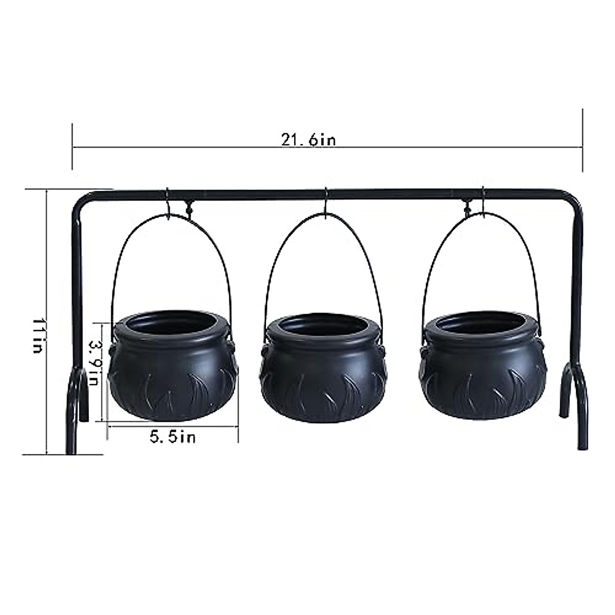3pcs Black Plastic Witches Cauldron Serving Bowls on Rack, Halloween Party Decotations, Halloween Decor Candy Bucket Cauldron for Outdoor and Indoor Home Kitchen Halloween Decoration