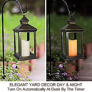 Bright Zeal 2-Pack 14" Distressed Gold Waterproof Outdoor Lanterns with LED Candles - Outdoor Battery Operated Hanging Lanterns with Timer - Candle Lanterns Decorative Indoor LED Candle Lantern Set