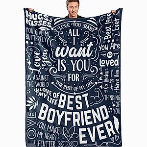 InnoBeta Boyfriend Blanket, Boyfriend Gifts, Best Boyfriend Ever, Love Sayings Flannel Blanket for Boyfriend, Soft Throw Blanket for Him, Gay Couple, BF, Man, Lovers - Blue 50 x 65 Inches