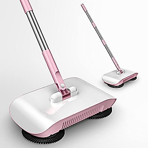 3 in 1 Floor & Carpet Sweeper Hand Push Sweeper Household Quiet Carpet Sweeper Upgraded Powerful Cordless Vacuum Cleaner and Mop forHouse,Office,Kitchen,Carpet (Pink)