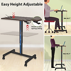 IWORKBOARD Mobile Laptop Desk, 27 inches Rolling Adjustable Height Desk, Mobile Portable Standing Desk, Pneumatic Sit Stand Desk with Wheels for Home Offices and School Rolling Table