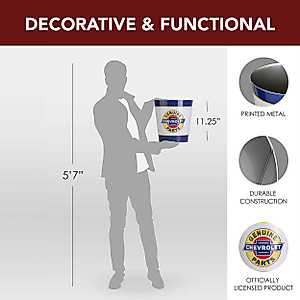 American Art Decor Metal Trash Bin - Licensed Chevrolet Waste Basket - Small Decorative Garbage Can for Man Cave, Kitchen, Garage, Home Office, Bar & More (11.25" x 10.5" x 10.5"