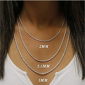 Verona Jewelers Sterling Silver Diamond-Cut Rope Chain Necklace 2MM, 2.5MM, 3MM- 925 Braided Twist Italian Necklace (18, 3MM)