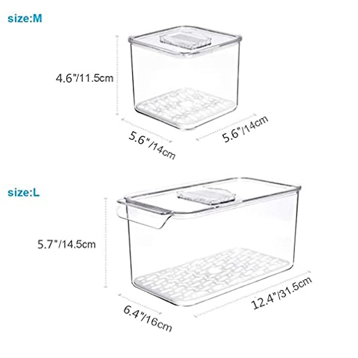 blitzlabs Fridge Food Storage Bin Containers Keeper Produce Saver, Stackable Organizer Bins Baskets with Lids and Removable Drain Tray for Veggie, Berry, Fruits and Vegetables, Set of 3
