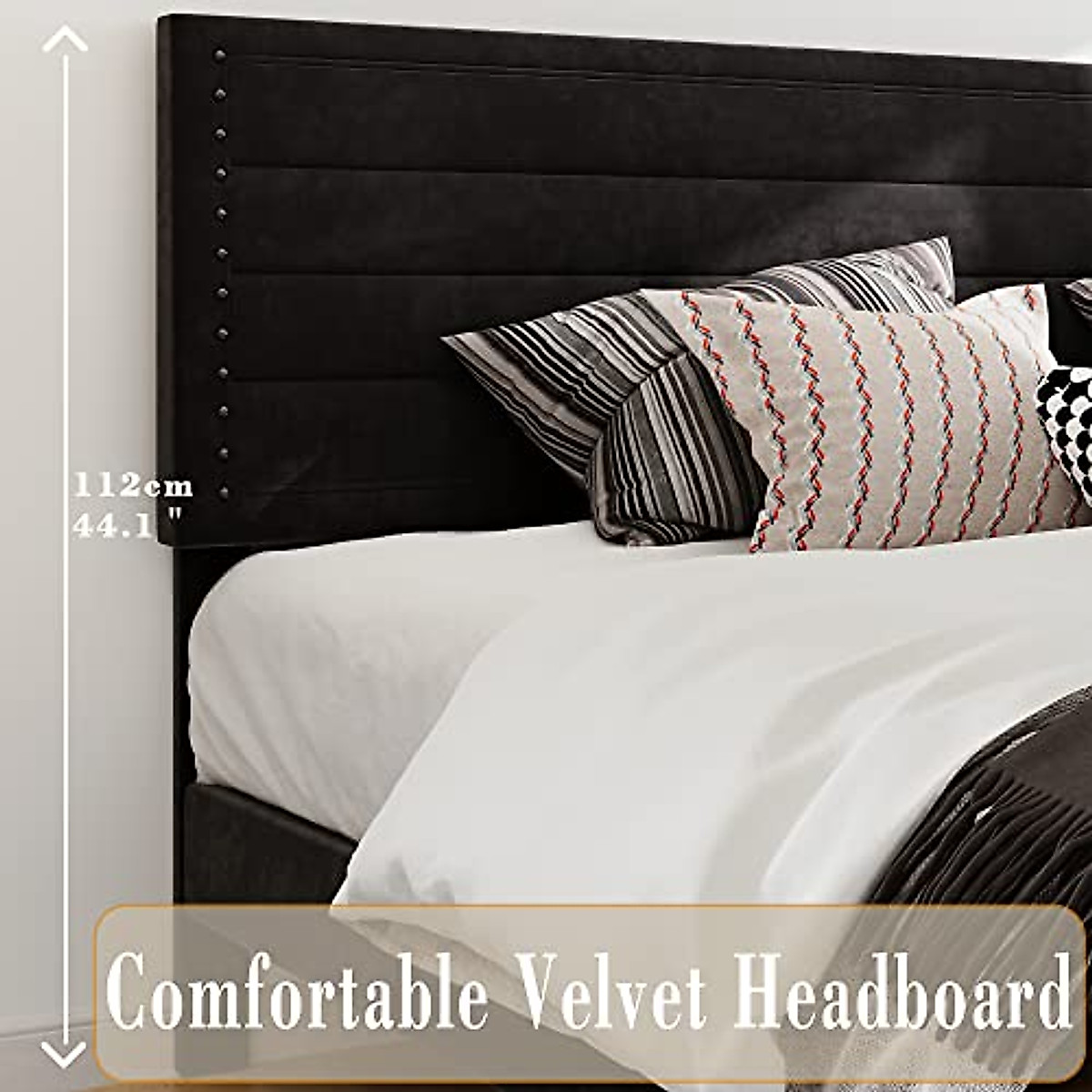 LIKIMIO Twin Bed Frame for Kids, Platform Bed with Upholstered Headboard and Wooden Slats Support, No Box Spring Needed, Easy Assembly, Black