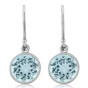 Gem Stone King 925 Sterling Silver Blue Topaz Dangle Earrings For Women (6.50 Cttw, Gemstone Birthstone, Round 9MM)