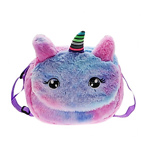 Little Girls Kids Toddler Unicorn Fuzzy Plush Crossbody Purse Rainbow Faux Fur Wallet Handbag