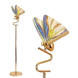 O'NEELDY Gold Butterfly, Decorative Goose Neck Design, 12W LED Standing Tall Lamp for Living Room, 4000K Warm White Energy-Saving Modern Floor Lamp for Bedroom Office, Acrylic