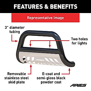 ARIES B35-3007 3-Inch Black Steel Bull Bar, No-Drill, Select Ford Expedition, F-150, Lincoln Mark LT
