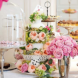 Happy Will 3 Tier Round Metal Cake Stand Holder Heavy Duty Fruit Plate Handle Fittings Hardware Rod with Stylus (Silver)