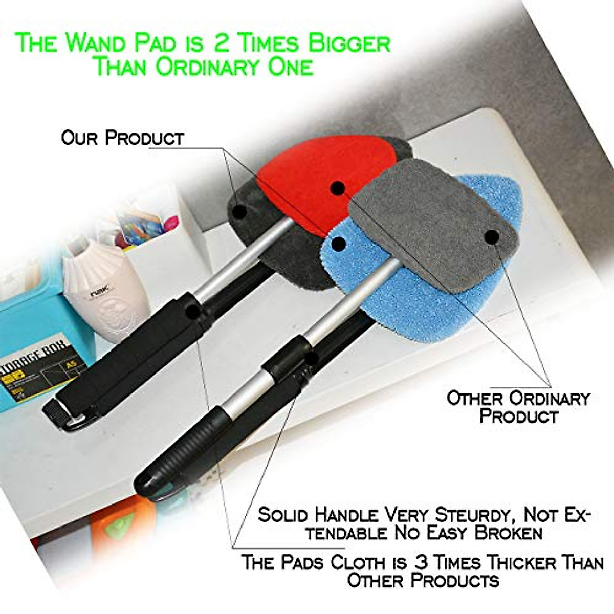 Windshield Cleaner Wand - Car Window Cleaning Tool Auto Glass Wiper Kit Pack with Ice Scraper Replacement Pad Towel Spray Bottle Storage Bag TTL 7 PCS