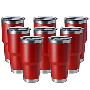 HASLE OUTFITTERS 30oz Stainless Steel Tumbler, Double Wall Vacuum Insulated Travel Mug Tumbler, Durable Insulated Coffee Mug, Gift Box Set (Red, 8)