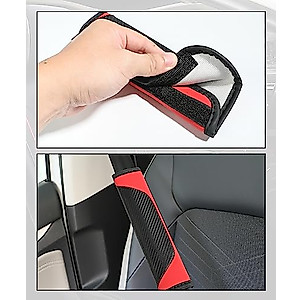 Qziulr Zlirfy 2PCS Car Seat Belt Cover,Seat Belt Shoulder Pad,Carbon Fiber Safety Seatbelt Shoulder Strap Covers,Leather Safety Belt Cover (Black&Red)