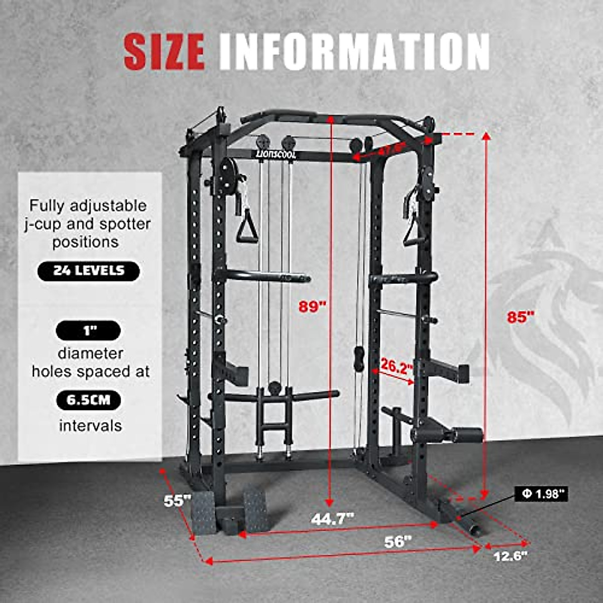 LIONSCOOL Master Power Rack & All-in -One Cable Crossover Cage for Home/Garage Gym, 1500LBS Rackable Capacity, Stronger, Safer and Multifuntional (Black 2022)