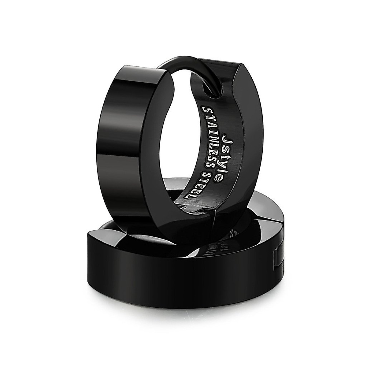 Jstyle Stainless Steel Black Unique Small Hoop Earrings for Men 1 Pairs Huggie Earrings Black