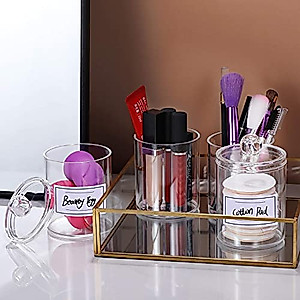 AOZITA 6 Pack Qtip Holder Dispenser for Cotton Ball, Cotton Swab, Cotton Round Pads, Floss - 10 oz Clear Plastic Apothecary Jar for Bathroom Canister Storage Organization, Vanity Makeup Organizer