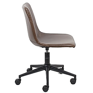 BTEXPERT Mid Back Faux Leather Task Home Office Desk, Modern Vanity Wheels Black Base Height Adjustable Swivel Armless Chair, Brown-1