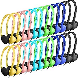 24 Pcs Headphones Bulk Classroom Headphones Adjustable over Head Earphones Wired Kids over Ear Headset with 3.5 mm Headphone Plug for School Classroom Airplane Students Children Adults (Classic Color)