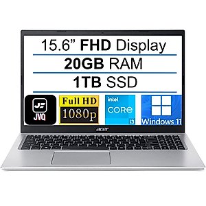 acer 2023 Newest Aspire 5 Slim 15.6" FHD Laptop, 11th Gen Intel Core i3-1115G4(Up to 4.1GHz,Beat i5-7200U), 20GB DDR4 RAM, 1TB SSD, WiFi 6, USB-C, Webcam, HDMI, Windows 11S