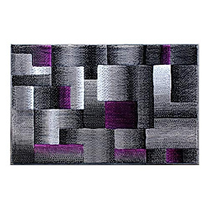 Masada Rugs, Modern Contemporary Area Rug, Purple Grey Black (2 Feet X 3 Feet) Mat