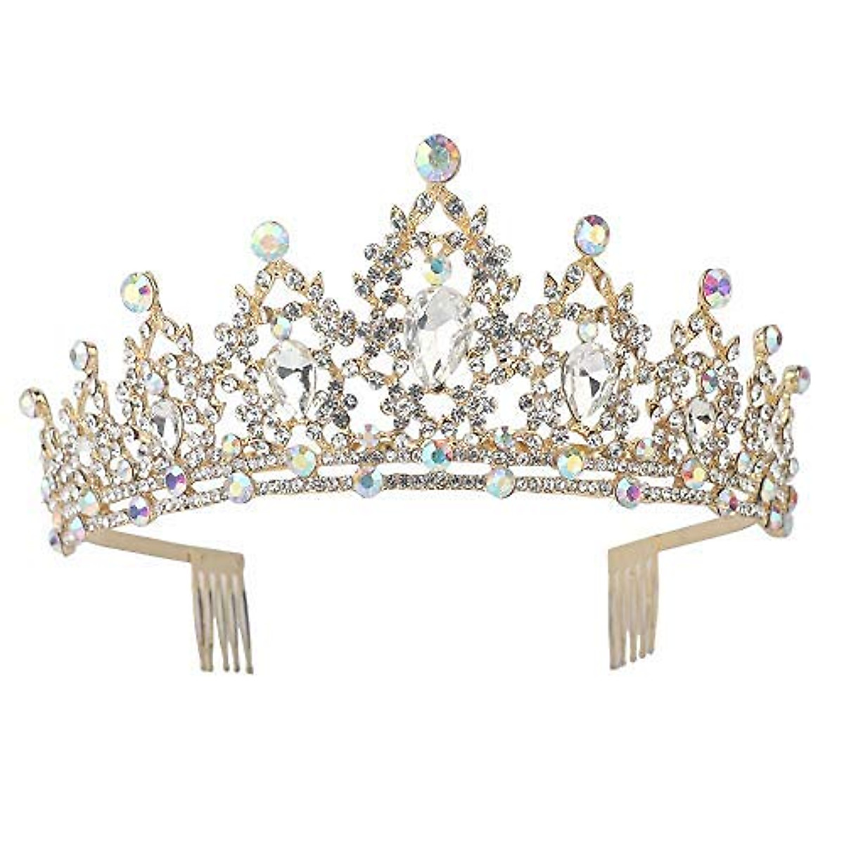 Sppry Women Tiara with Comb - Colorful AB Crystals Crown for Bridal Princess Girls at Wedding Birthday Pageant (Gold)