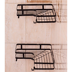 Generic Corner Shower Caddy Adhesive 2-Pack - Black Shower Organizer with Hooks | No-Drill, Rustproof Storage Baskets for Bathroom, Apartment, and Dorm