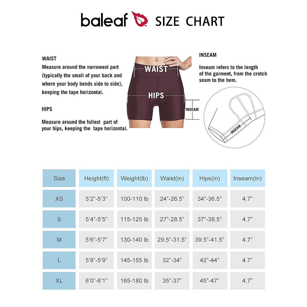 BALEAF Women's Cycling Shorts Padded Bike Shorts Biking Bicycle Spin Underwear Gel UPF 50+ Wine Red S