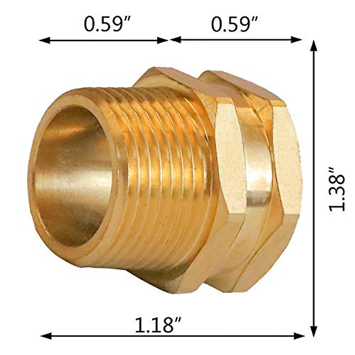 Hourleey 3/4" GHT Female X 3/4" NPT Male Connector, GHT to NPT Adapter Brass Fitting, 2 Pack