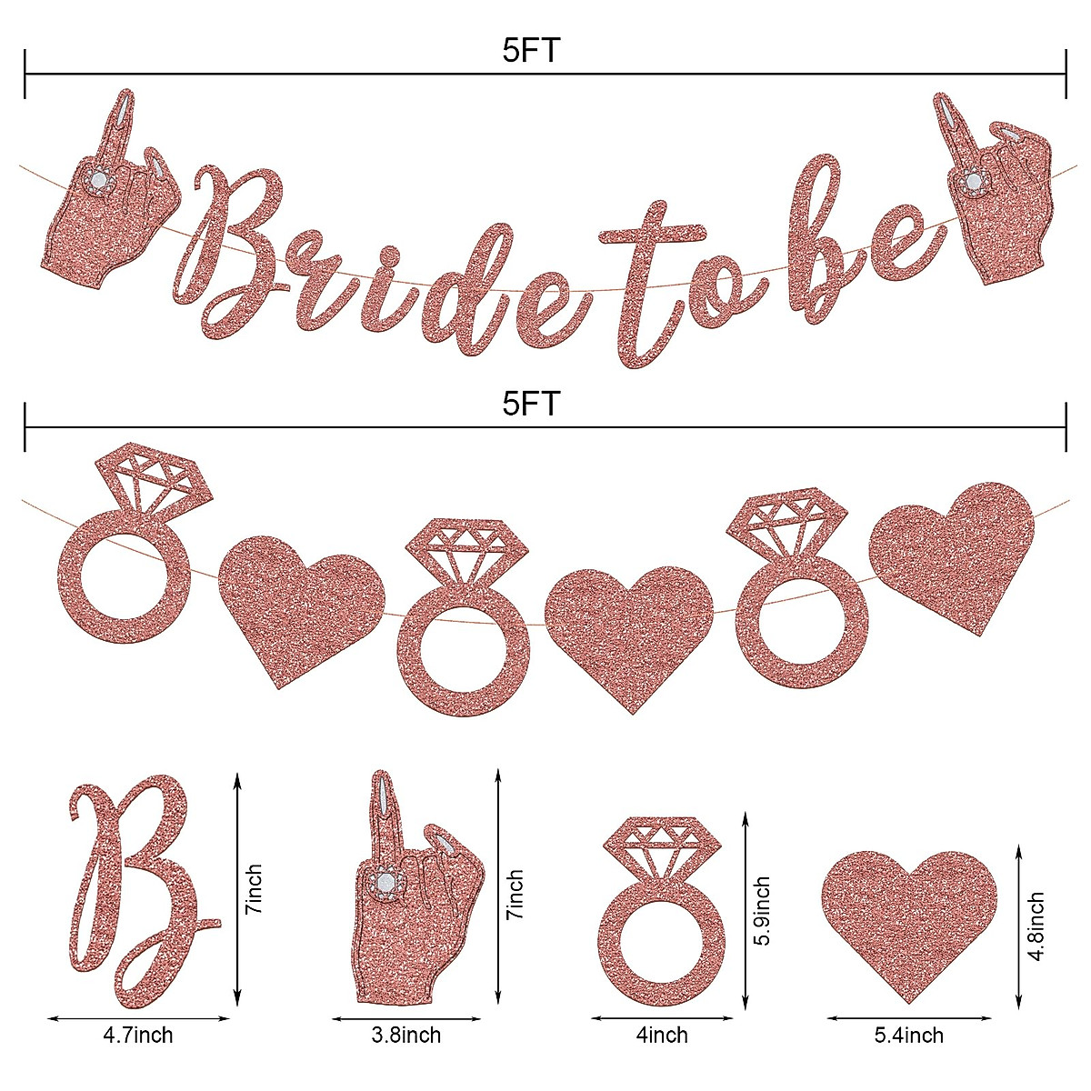Gifloon Pre-Strung Bride to Be Banner with Ring Finger, Glitter Bride to Be Sign for Bridal Shower Bachelorette Party Decorations, Funny Bridal Shower Banner, Rose Gold