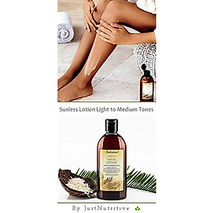 Sunless Tanning Lotion - Light to Medium tones | Indoor Self- Tanner | Body Tanning Lotion | Sun- Kissed Glow| Bronzer Lotion For All Skin Types |Just Nutritive | 8 Oz