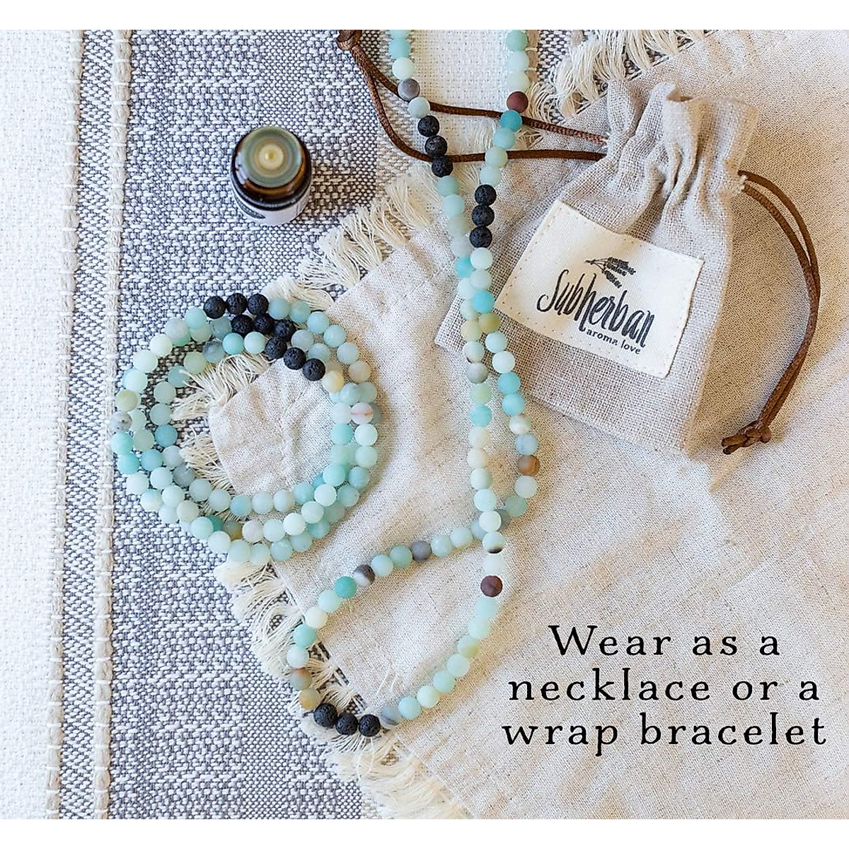 Subherban Essential Oil Lava Rock Diffuser Bracelet - HANDMADE IN THE USA - Aromatherapy Gemstone Bracelets for Women - Relaxation Gift for Women