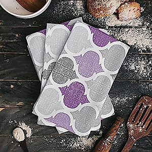 zzsunfeel Kitchen Towels Reversible for Drying Dishes, Purple Grey Geometry Morocco Set of 1 Dishcloths Cotton Hand Towels, Absorbent Dish Towels for Kitchen Counter Tea Towels 18"x 28"