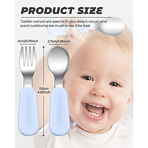 4 pcs Toddler Utensils, Stainless Steel Toddler Silverware Set with Round Handle, Baby Forks for Self Feeding, 2 Toddler Forks and 2 Toddler Spoons, BPA Free