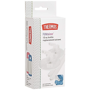 THERMOS FUNTAINER 10 Ounce Stainless Steel Vacuum Insulated Kids Food Jar with Folding Spoon Replacement Straws