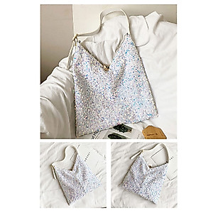 Meyaus Women Large Glitter Sequins PU Leather Shoulder Bag Armpit Bag Top-handle Bag