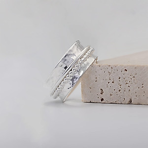 STROLLGIRL Sterling silver Simple spinner ring Fidget band ring spinning meditation anxiety ring (hammered design C, 7)