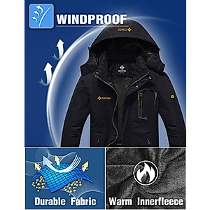 GEMYSE Men's Mountain Waterproof Ski Snow Jacket Winter Windproof Rain Jacket (Black,Large)