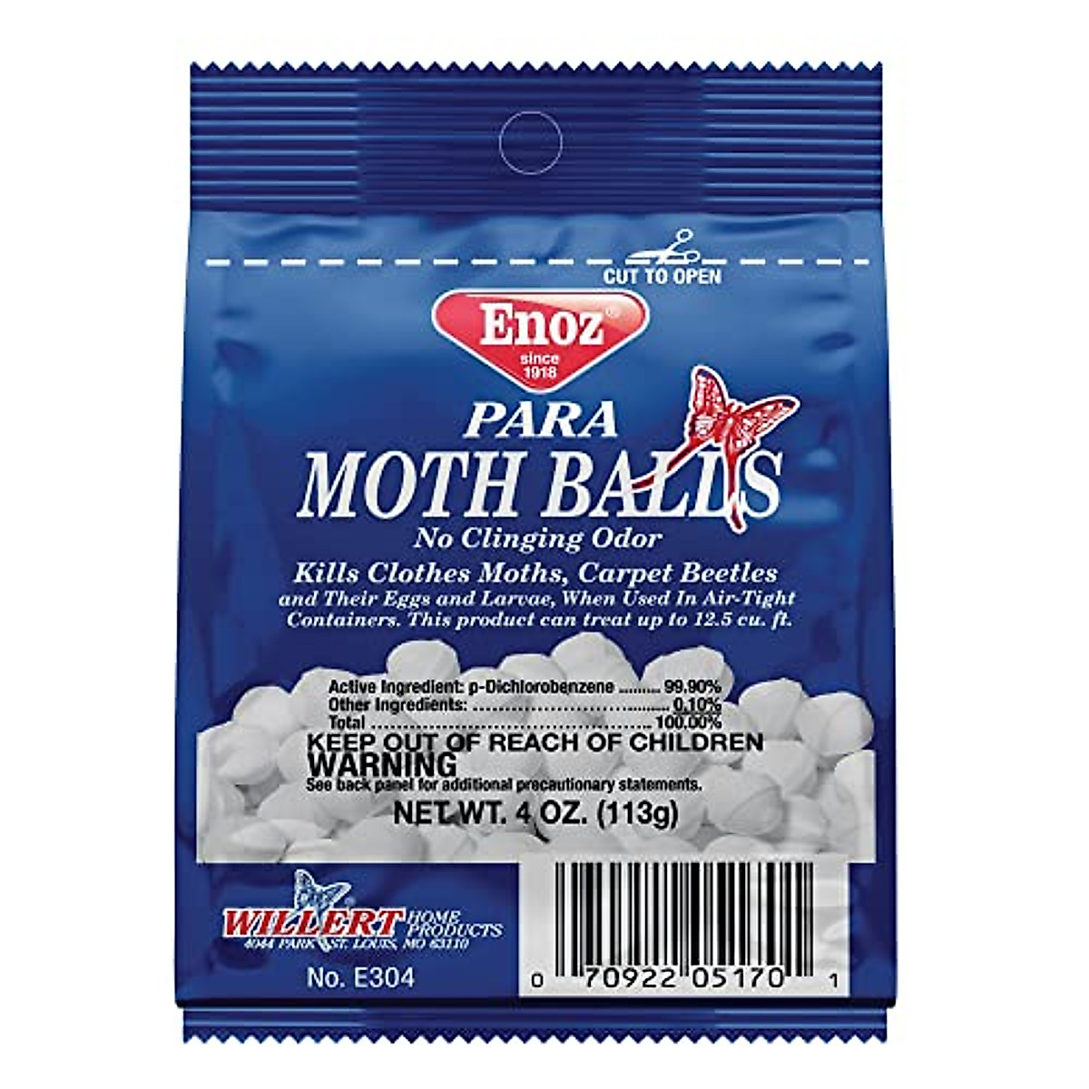 Enoz Para Moth Balls, Kills Clothes Moths and Carpet Beetles, No Clinging Odor, 4 Oz (Pack of 4)
