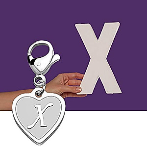 FAADBUK Initial Letter A-Z Alphabet Heart Charm for Bracelet Keychain Necklace Initial Stainless steel Clasp Clip on Charm (intial X)
